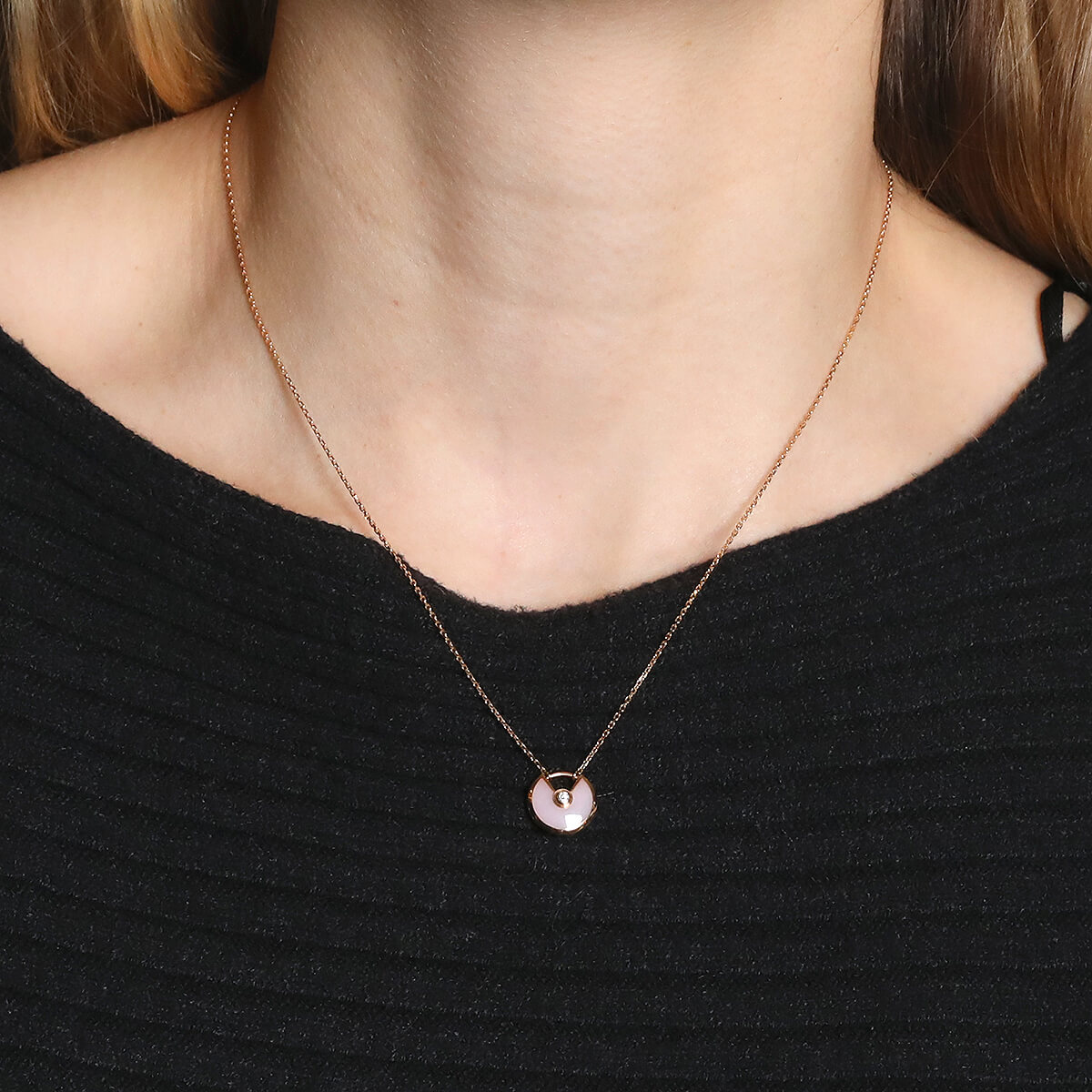 Cartier Amulette pink opal diamond and gold necklace